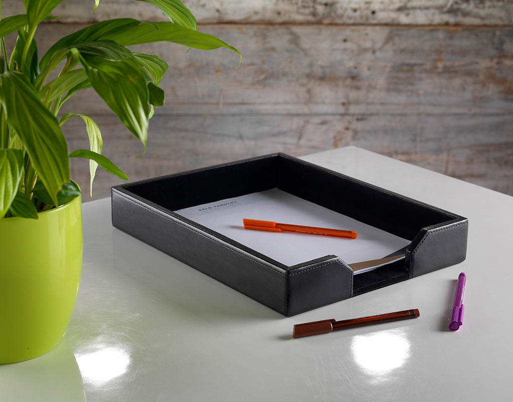 Classic Black Bonded Leather A4 Letter Tray – Zale Yardley