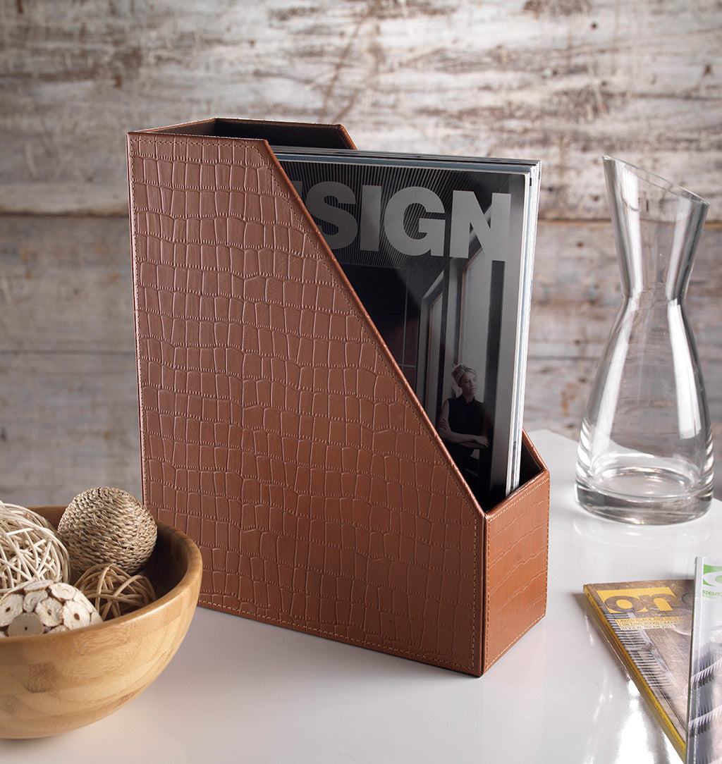 Prestige Tan Brown Crocodile Embossed Leather A4 Magazine Rack – Zale ...