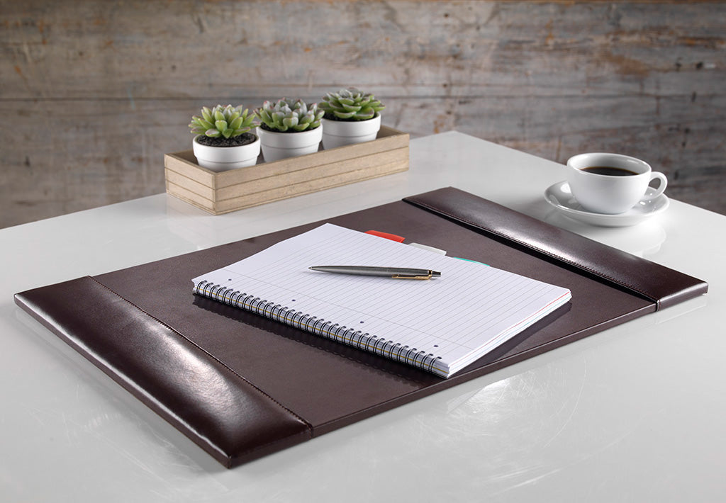 Classic Brown Bonded Leather Large Desk Pad 76 x 46cm Zale Yardley