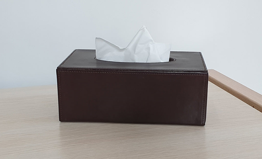 Brown leather tissue box holder store